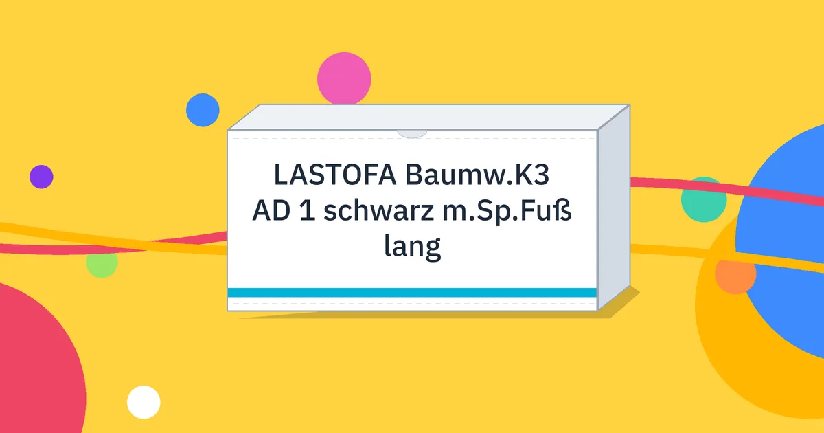 Symbolbild: Packung mit der Aufschrift LASTOFA Baumw.K3 AD 1 schwarz m.Sp.Fuß lang (PZN 01952240) – Verfügbarkeit und Bezug in Apotheken in Frankfurt am Main