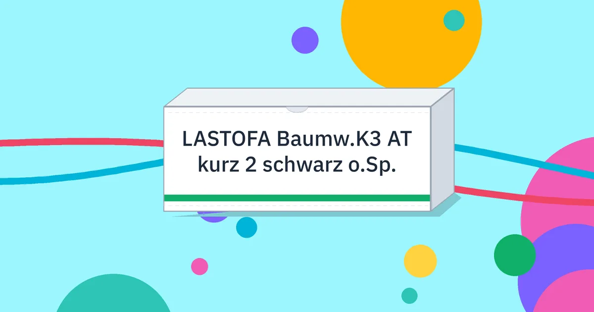 Symbolbild: Packung mit der Aufschrift LASTOFA Baumw.K3 AT kurz 2 schwarz o.Sp. (PZN 01959147) – Verfügbarkeit und Bezug in Apotheken in Frankfurt am Main