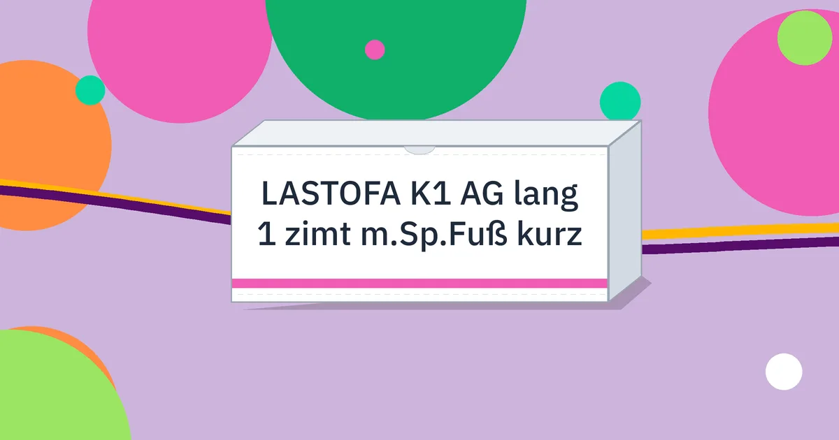Symbolbild: Packung mit der Aufschrift LASTOFA K1 AG lang 1 zimt m.Sp.Fuß kurz (PZN 13788604) – Verfügbarkeit und Bezug in Apotheken in Frankfurt am Main