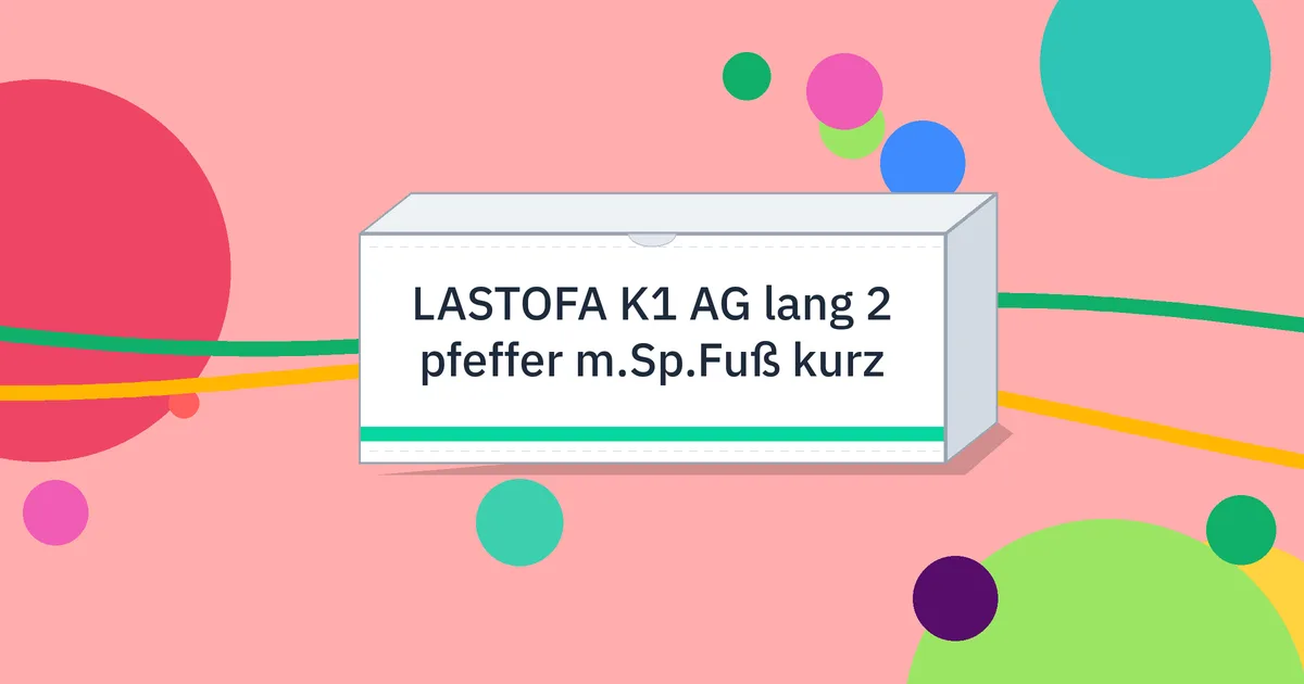 Symbolbild: Packung mit der Aufschrift LASTOFA K1 AG lang 2 pfeffer m.Sp.Fuß kurz (PZN 13790328) – Verfügbarkeit und Bezug in Apotheken in Frankfurt am Main