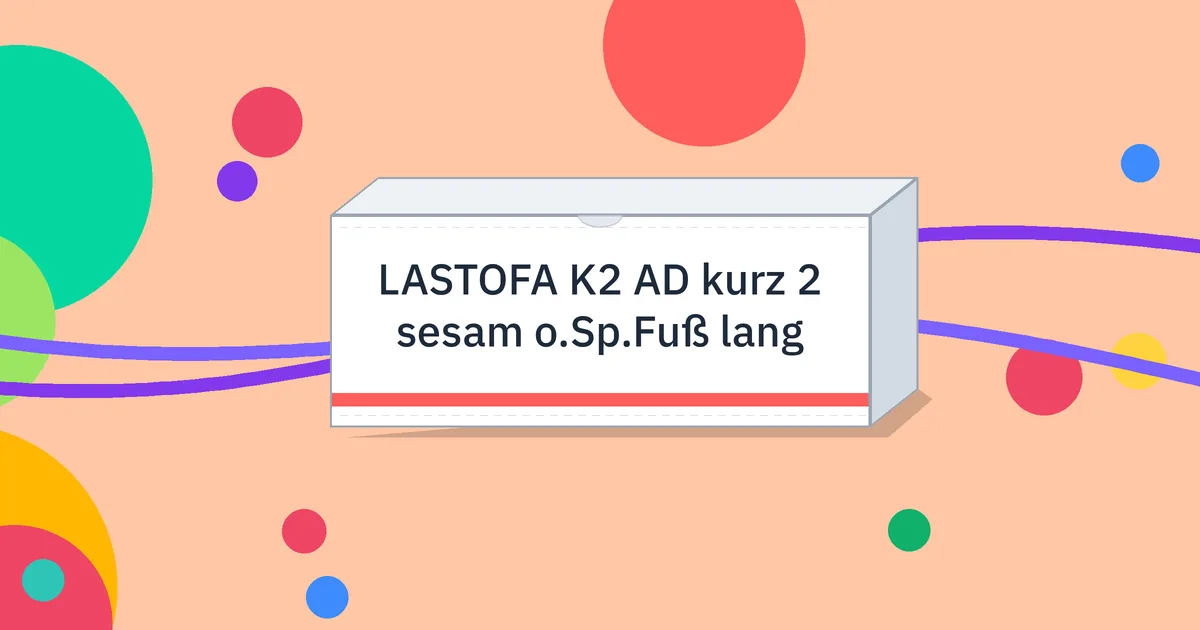 Symbolbild: Packung mit der Aufschrift LASTOFA K2 AD kurz 2 sesam o.Sp.Fuß lang (PZN 14147161) – Verfügbarkeit und Bezug in Apotheken in Frankfurt am Main
