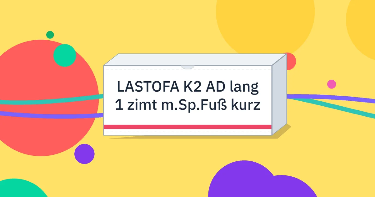 Symbolbild: Packung mit der Aufschrift LASTOFA K2 AD lang 1 zimt m.Sp.Fuß kurz (PZN 13799424) – Verfügbarkeit und Bezug in Apotheken in Frankfurt am Main