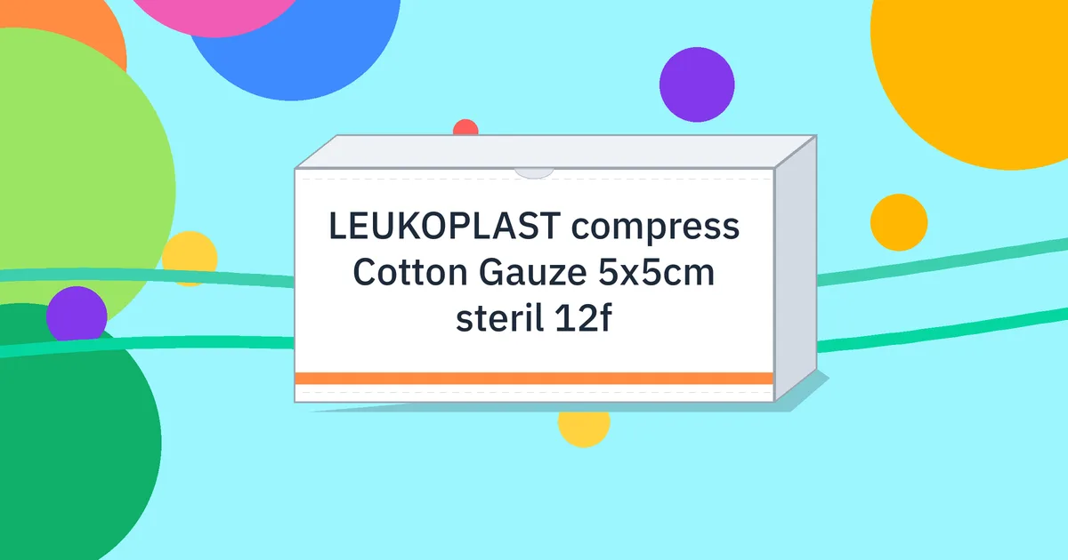 Symbolbild: Packung mit der Aufschrift LEUKOPLAST compress Cotton Gauze 5x5cm steril 12f (PZN 19063983) – Verfügbarkeit und Bezug in Apotheken in Frankfurt am Main