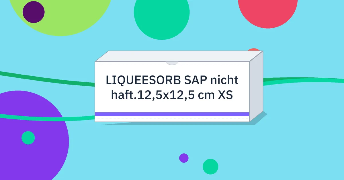 Symbolbild: Packung mit der Aufschrift LIQUEESORB SAP nicht haft.12,5x12,5 cm XS (PZN 19868801) – Verfügbarkeit und Bezug in Apotheken in Frankfurt am Main