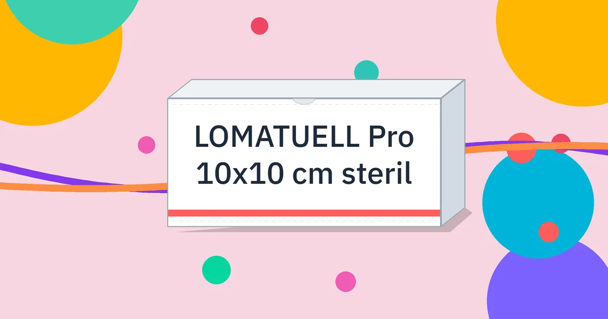 Symbolbild: Packung mit der Aufschrift LOMATUELL Pro 10x10 cm steril (PZN 20187495) – Verfügbarkeit und Bezug in Apotheken in Frankfurt am Main