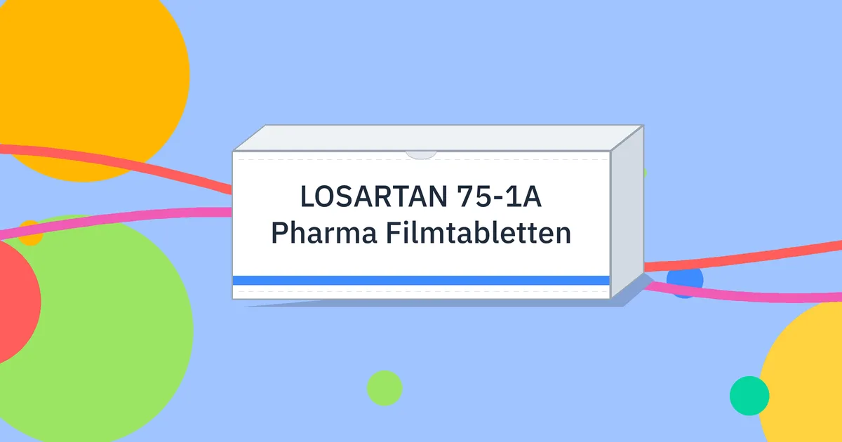 Symbolbild: Packung mit der Aufschrift LOSARTAN 75-1A Pharma Filmtabletten (PZN 05369081) – Verfügbarkeit und Bezug in Apotheken in Frankfurt am Main