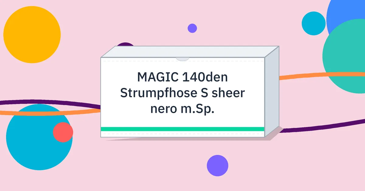 Symbolbild: Packung mit der Aufschrift MAGIC 140den Strumpfhose S sheer nero m.Sp. (PZN 16182003) – Verfügbarkeit und Bezug in Apotheken in Frankfurt am Main