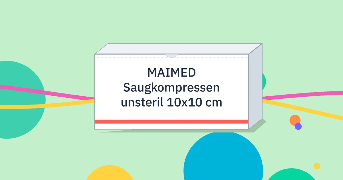 Symbolbild: Packung mit der Aufschrift MAIMED Saugkompressen unsteril 10x10 cm (PZN 07616247) – Verfügbarkeit und Bezug in Apotheken in Frankfurt am Main