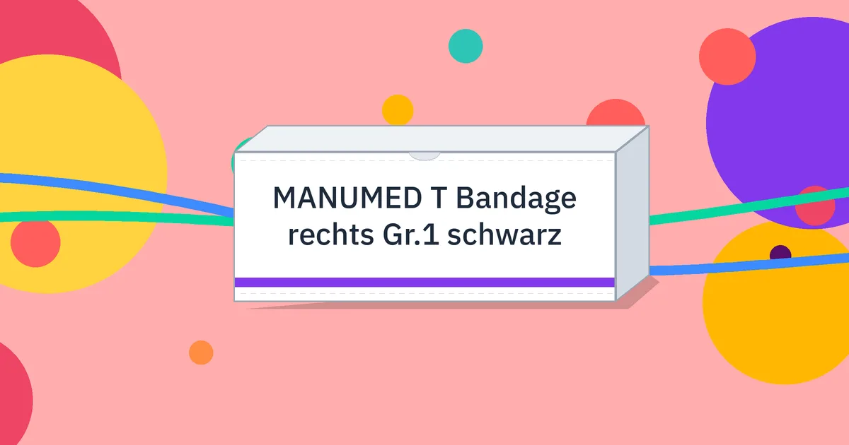 Symbolbild: Packung mit der Aufschrift MANUMED T Bandage rechts Gr.1 schwarz (PZN 08469392) – Verfügbarkeit und Bezug in Apotheken in Frankfurt am Main