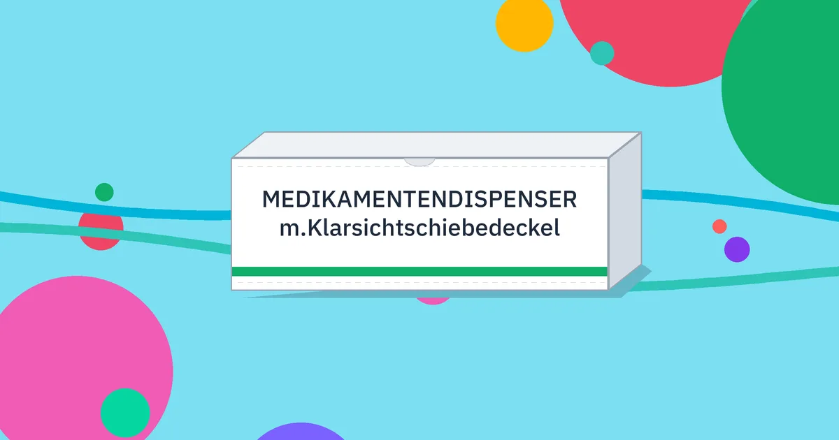 Symbolbild: Packung mit der Aufschrift MEDIKAMENTENDISPENSER m.Klarsichtschiebedeckel (PZN 10838974) – Verfügbarkeit und Bezug in Apotheken in Frankfurt am Main