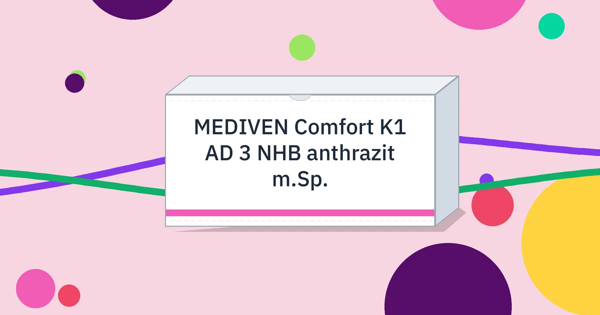 Symbolbild: Packung mit der Aufschrift MEDIVEN Comfort K1 AD 3 NHB anthrazit m.Sp. (PZN 14559975) – Verfügbarkeit und Bezug in Apotheken in Frankfurt am Main