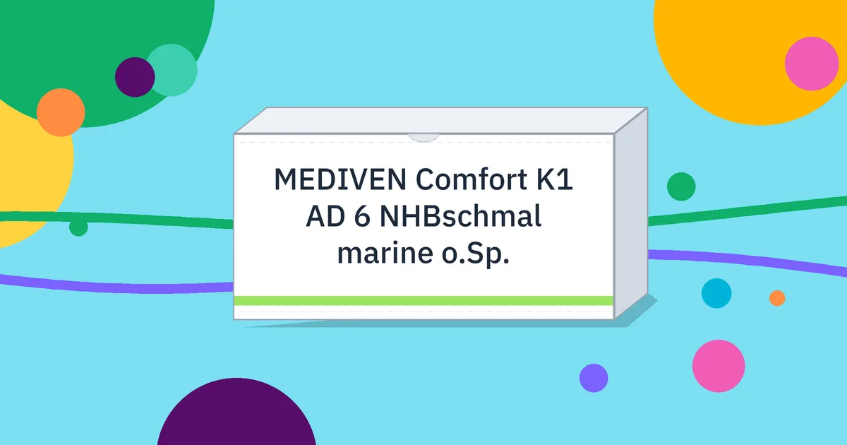 Symbolbild: Packung mit der Aufschrift MEDIVEN Comfort K1 AD 6 NHBschmal marine o.Sp. (PZN 14562210) – Verfügbarkeit und Bezug in Apotheken in Frankfurt am Main