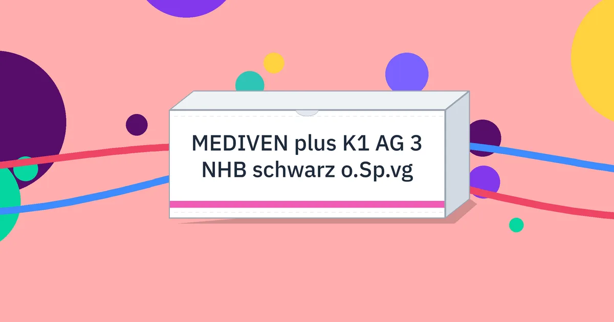 Symbolbild: Packung mit der Aufschrift MEDIVEN plus K1 AG 3 NHB schwarz o.Sp.vg (PZN 15922751) – Verfügbarkeit und Bezug in Apotheken in Frankfurt am Main