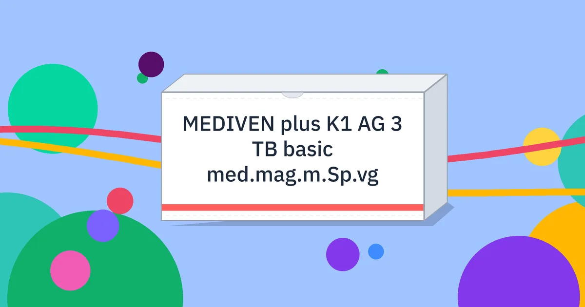 Symbolbild: Packung mit der Aufschrift MEDIVEN plus K1 AG 3 TB basic med.mag.m.Sp.vg (PZN 15057678) – Verfügbarkeit und Bezug in Apotheken in Frankfurt am Main