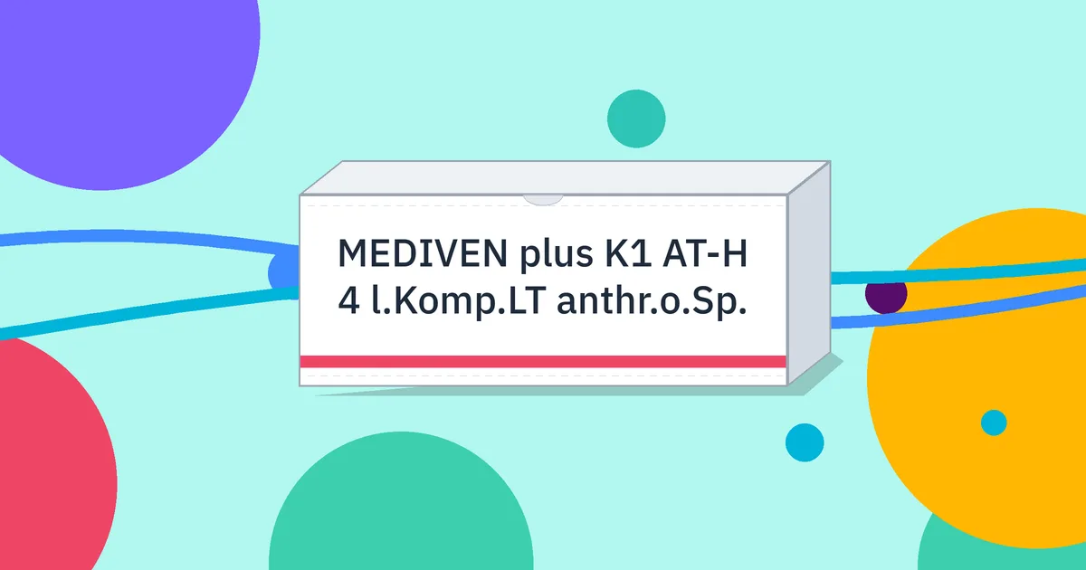 Symbolbild: Packung mit der Aufschrift MEDIVEN plus K1 AT-H 4 l.Komp.LT anthr.o.Sp. (PZN 15037581) – Verfügbarkeit und Bezug in Apotheken in Frankfurt am Main