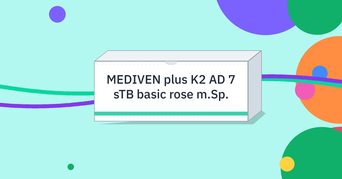 Symbolbild: Packung mit der Aufschrift MEDIVEN plus K2 AD 7 sTB basic rose m.Sp. (PZN 15095785) – Verfügbarkeit und Bezug in Apotheken in Frankfurt am Main