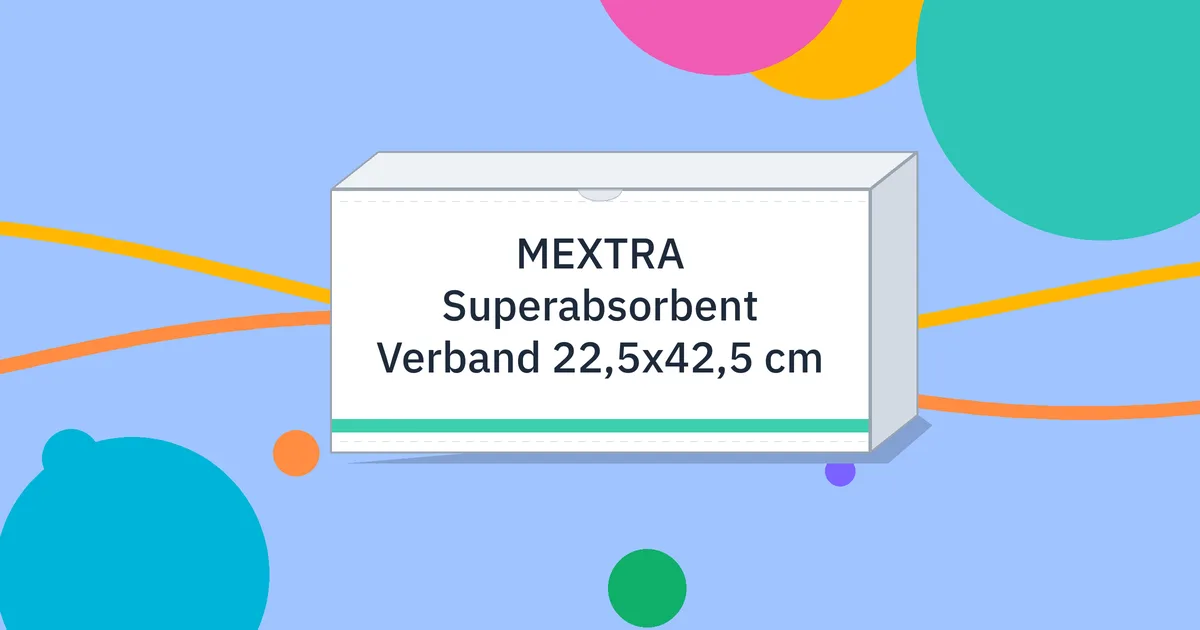 Symbolbild: Packung mit der Aufschrift MEXTRA Superabsorbent Verband 22,5x42,5 cm (PZN 12513182) – Verfügbarkeit und Bezug in Apotheken in Frankfurt am Main
