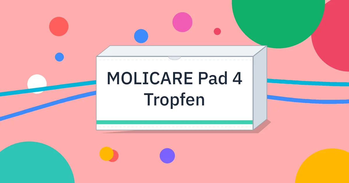 Symbolbild: Packung mit der Aufschrift MOLICARE Pad 4 Tropfen (PZN 18683525) – Verfügbarkeit und Bezug in Apotheken in Frankfurt am Main