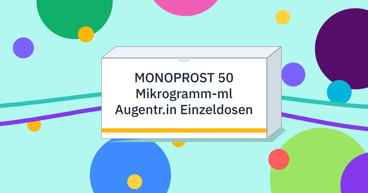 Symbolbild: Packung mit der Aufschrift MONOPROST 50 Mikrogramm-ml Augentr.in Einzeldosen (PZN 11008045) – Verfügbarkeit und Bezug in Apotheken in Frankfurt am Main