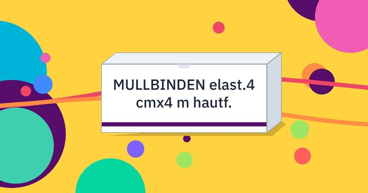 Symbolbild: Packung mit der Aufschrift MULLBINDEN elast.4 cmx4 m hautf. (PZN 01720765) – Verfügbarkeit und Bezug in Apotheken in Frankfurt am Main
