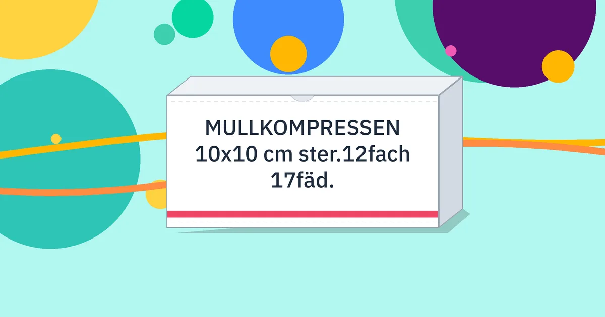 Symbolbild: Packung mit der Aufschrift MULLKOMPRESSEN 10x10 cm ster.12fach 17fäd. (PZN 06930705) – Verfügbarkeit und Bezug in Apotheken in Frankfurt am Main