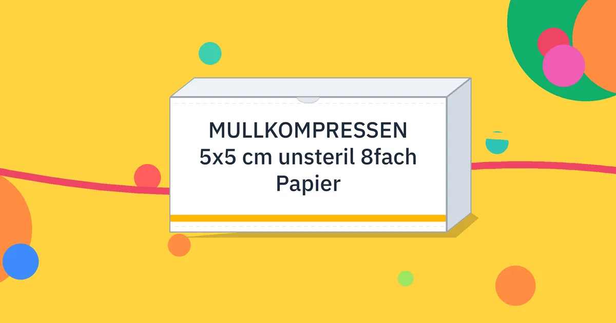 Symbolbild: Packung mit der Aufschrift MULLKOMPRESSEN 5x5 cm unsteril 8fach Papier (PZN 01596360) – Verfügbarkeit und Bezug in Apotheken in Frankfurt am Main