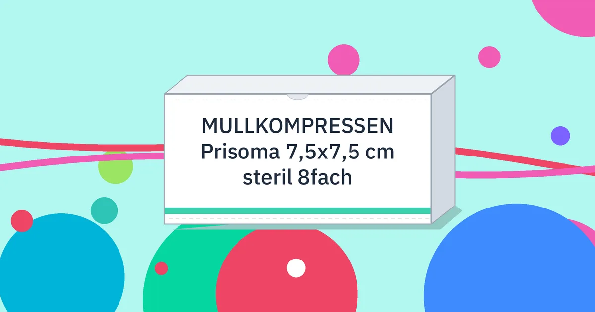 Symbolbild: Packung mit der Aufschrift MULLKOMPRESSEN Prisoma 7,5x7,5 cm steril 8fach (PZN 18752344) – Verfügbarkeit und Bezug in Apotheken in Frankfurt am Main