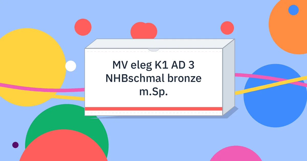 Symbolbild: Packung mit der Aufschrift MV eleg K1 AD 3 NHBschmal bronze m.Sp. (PZN 15673762) – Verfügbarkeit und Bezug in Apotheken in Frankfurt am Main