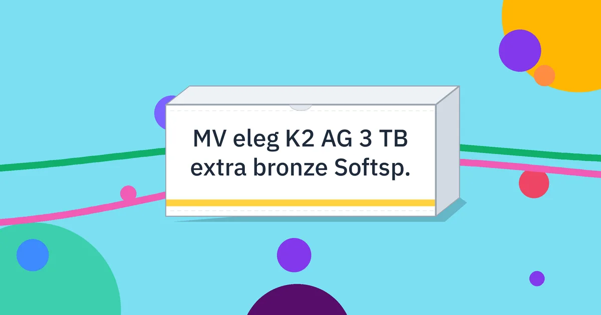 Symbolbild: Packung mit der Aufschrift MV eleg K2 AG 3 TB extra bronze Softsp. (PZN 14718681) – Verfügbarkeit und Bezug in Apotheken in Frankfurt am Main