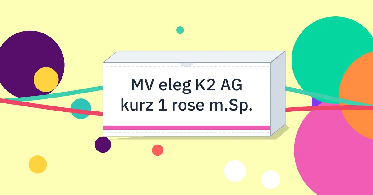 Symbolbild: Packung mit der Aufschrift MV eleg K2 AG kurz 1 rose m.Sp. (PZN 14697938) – Verfügbarkeit und Bezug in Apotheken in Frankfurt am Main