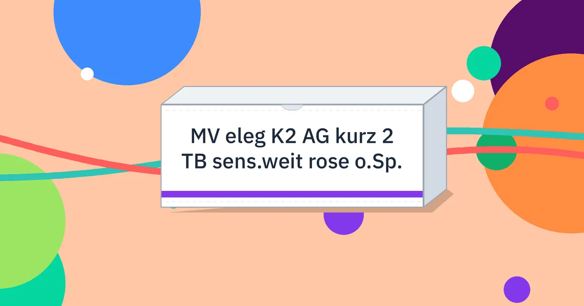 Symbolbild: Packung mit der Aufschrift MV eleg K2 AG kurz 2 TB sens.weit rose o.Sp. (PZN 14697341) – Verfügbarkeit und Bezug in Apotheken in Frankfurt am Main