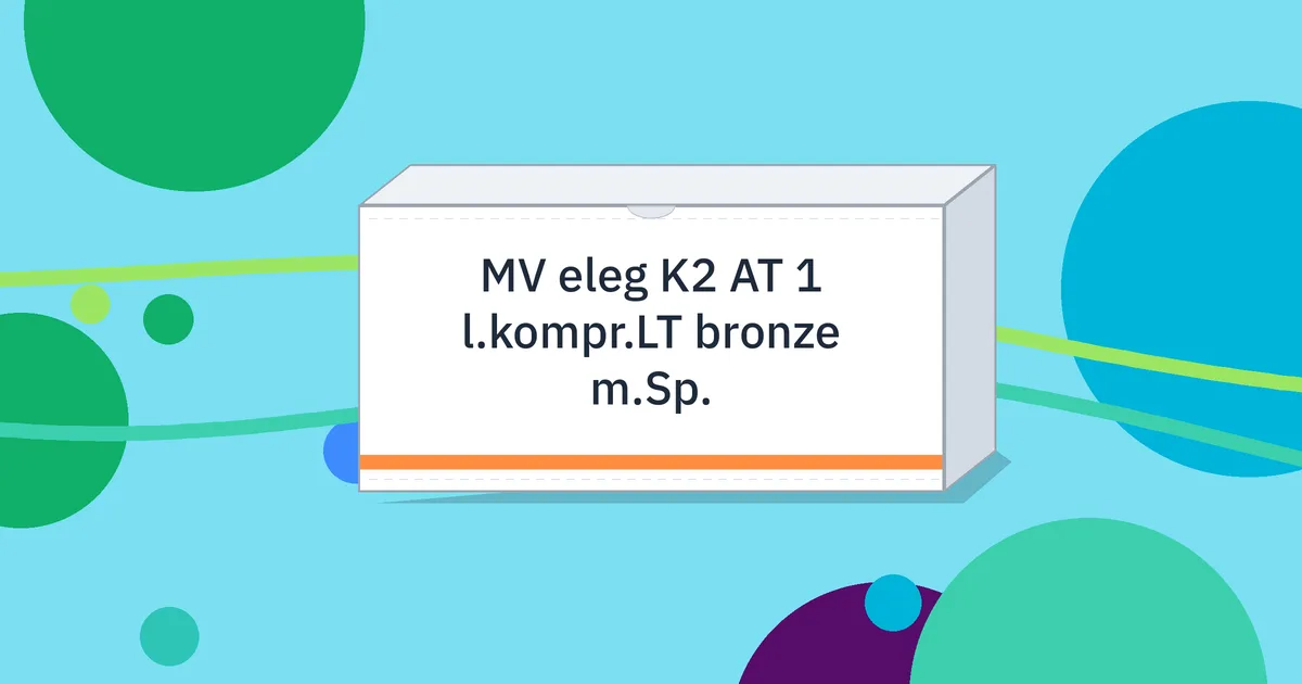 Symbolbild: Packung mit der Aufschrift MV eleg K2 AT 1 l.kompr.LT bronze m.Sp. (PZN 15285066) – Verfügbarkeit und Bezug in Apotheken in Frankfurt am Main