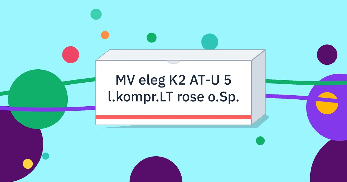 Symbolbild: Packung mit der Aufschrift MV eleg K2 AT-U 5 l.kompr.LT rose o.Sp. (PZN 15290305) – Verfügbarkeit und Bezug in Apotheken in Frankfurt am Main
