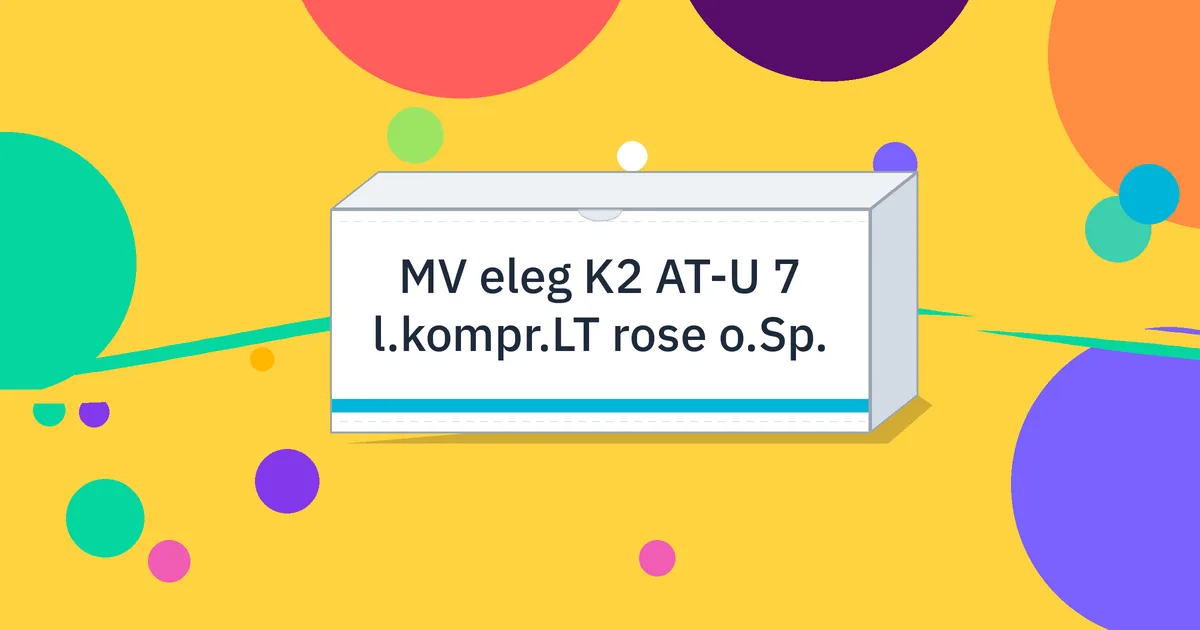 Symbolbild: Packung mit der Aufschrift MV eleg K2 AT-U 7 l.kompr.LT rose o.Sp. (PZN 15290340) – Verfügbarkeit und Bezug in Apotheken in Frankfurt am Main