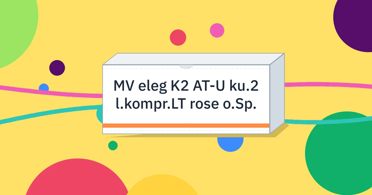 Symbolbild: Packung mit der Aufschrift MV eleg K2 AT-U ku.2 l.kompr.LT rose o.Sp. (PZN 14692473) – Verfügbarkeit und Bezug in Apotheken in Frankfurt am Main