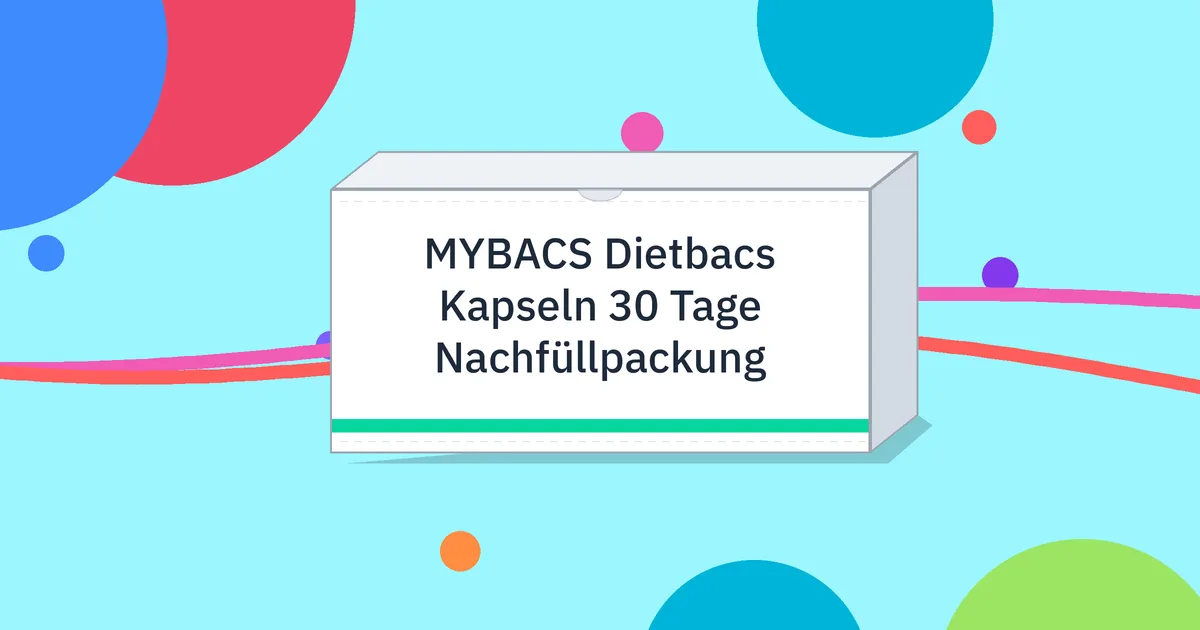 Symbolbild: Packung mit der Aufschrift MYBACS Dietbacs Kapseln 30 Tage Nachfüllpackung (PZN 18244866) – Verfügbarkeit und Bezug in Apotheken in Frankfurt am Main