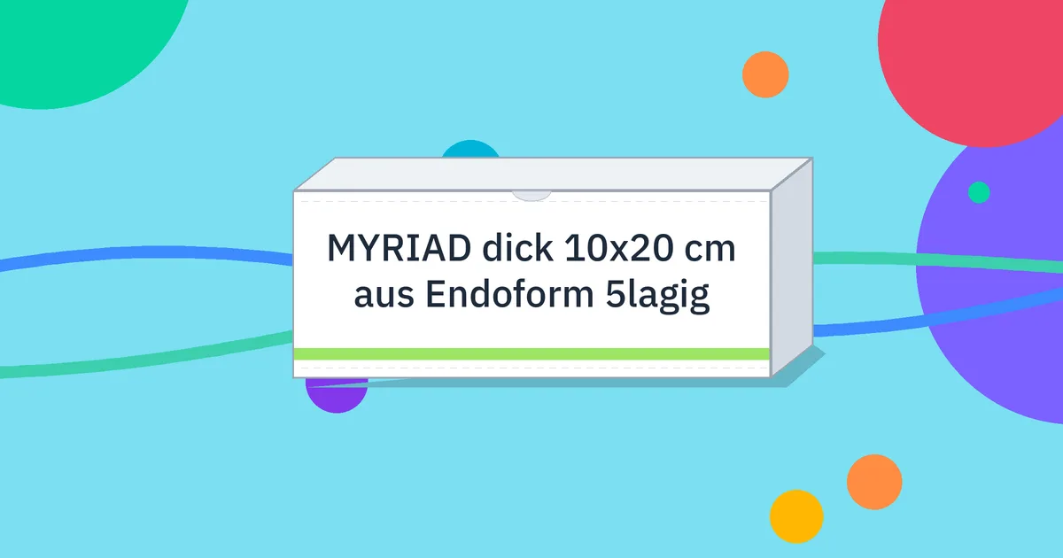 Symbolbild: Packung mit der Aufschrift MYRIAD dick 10x20 cm aus Endoform 5lagig (PZN 18131010) – Verfügbarkeit und Bezug in Apotheken in Frankfurt am Main