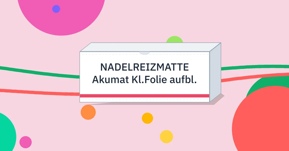 Symbolbild: Packung mit der Aufschrift NADELREIZMATTE Akumat Kl.Folie aufbl. (PZN 00166775) – Verfügbarkeit und Bezug in Apotheken in Frankfurt am Main