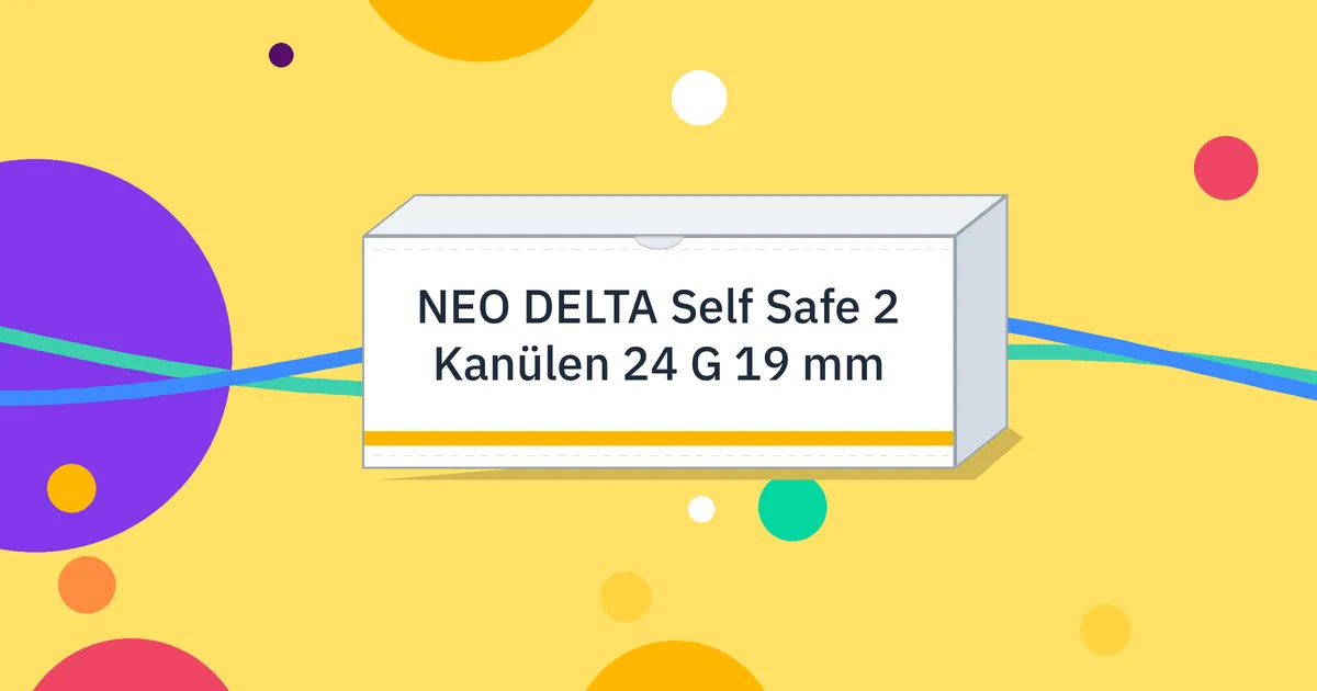 Symbolbild: Packung mit der Aufschrift NEO DELTA Self Safe 2 Kanülen 24 G 19 mm (PZN 07767087) – Verfügbarkeit und Bezug in Apotheken in Frankfurt am Main