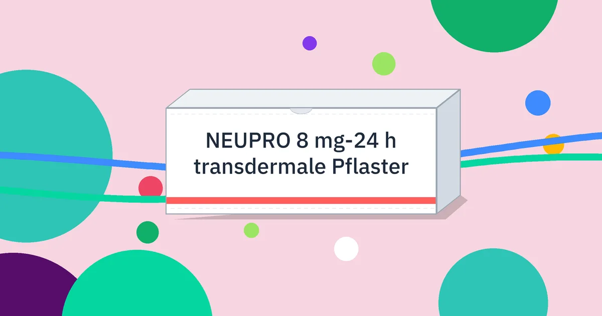 Symbolbild: Packung mit der Aufschrift NEUPRO 8 mg-24 h transdermale Pflaster (PZN 19228562) – Verfügbarkeit und Bezug in Apotheken in Frankfurt am Main