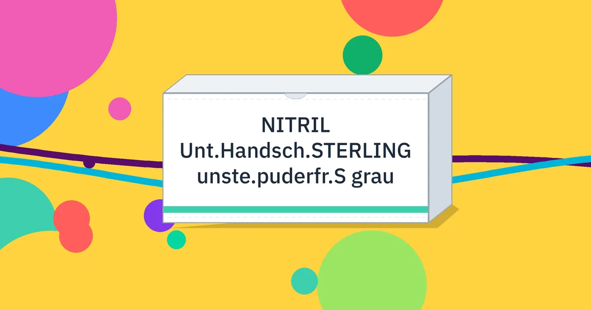 Symbolbild: Packung mit der Aufschrift NITRIL Unt.Handsch.STERLING unste.puderfr.S grau (PZN 12572983) – Verfügbarkeit und Bezug in Apotheken in Frankfurt am Main