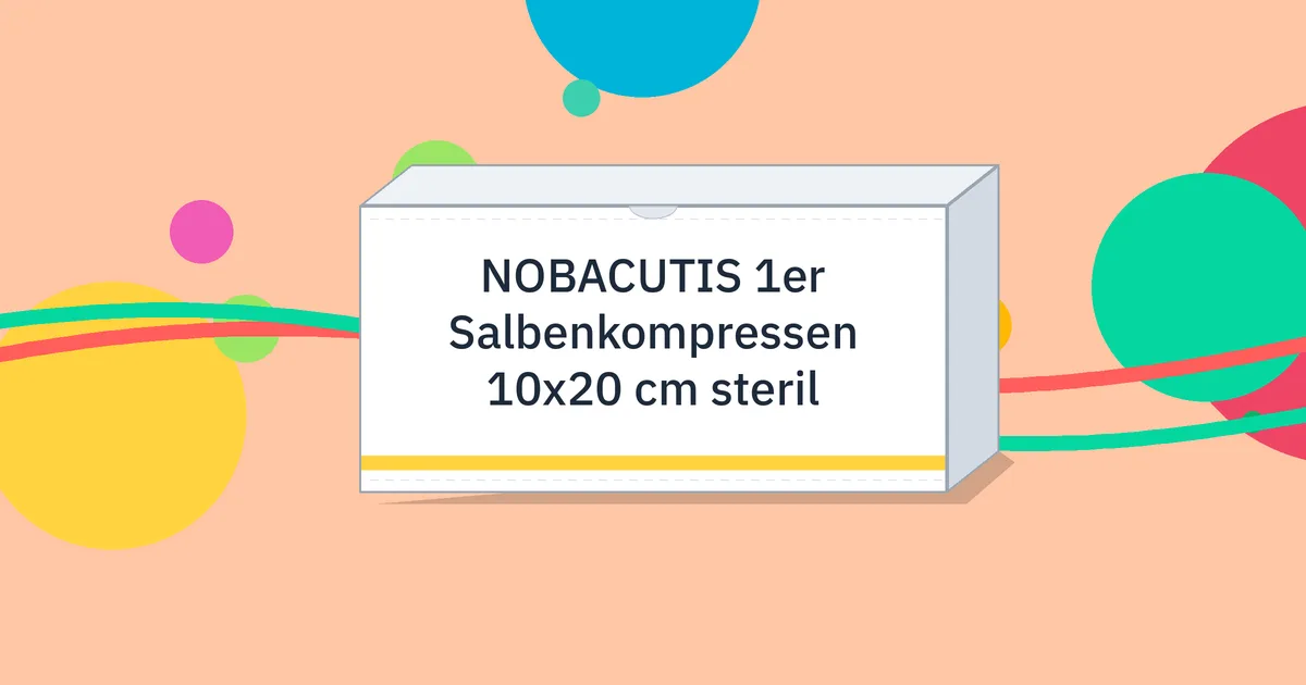 Symbolbild: Packung mit der Aufschrift NOBACUTIS 1er Salbenkompressen 10x20 cm steril (PZN 02179612) – Verfügbarkeit und Bezug in Apotheken in Frankfurt am Main