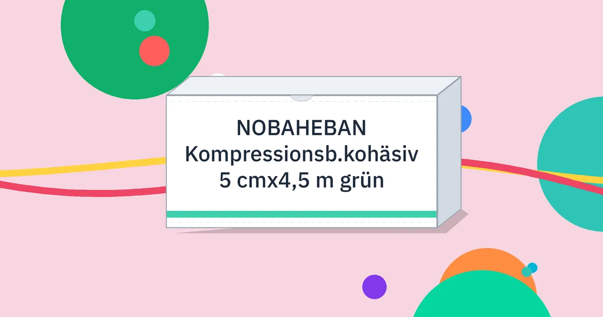 Symbolbild: Packung mit der Aufschrift NOBAHEBAN Kompressionsb.kohäsiv 5 cmx4,5 m grün (PZN 16028851) – Verfügbarkeit und Bezug in Apotheken in Frankfurt am Main