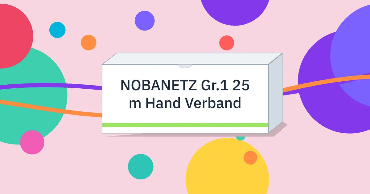 Symbolbild: Packung mit der Aufschrift NOBANETZ Gr.1 25 m Hand Verband (PZN 05508358) – Verfügbarkeit und Bezug in Apotheken in Frankfurt am Main