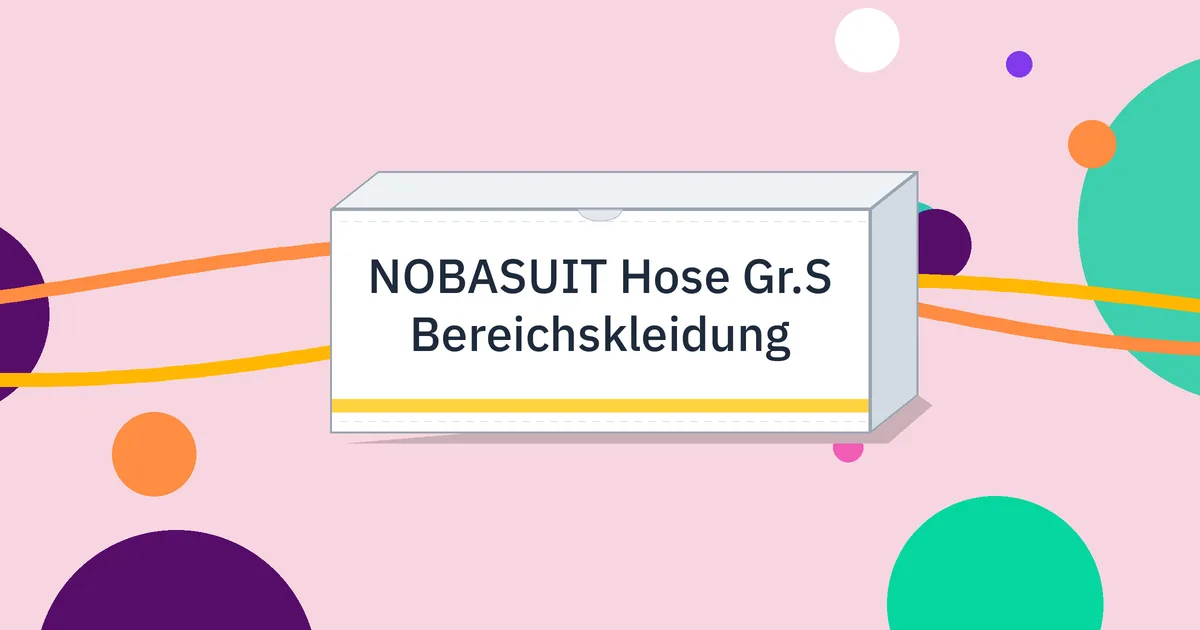 Symbolbild: Packung mit der Aufschrift NOBASUIT Hose Gr.S Bereichskleidung (PZN 17376169) – Verfügbarkeit und Bezug in Apotheken in Frankfurt am Main