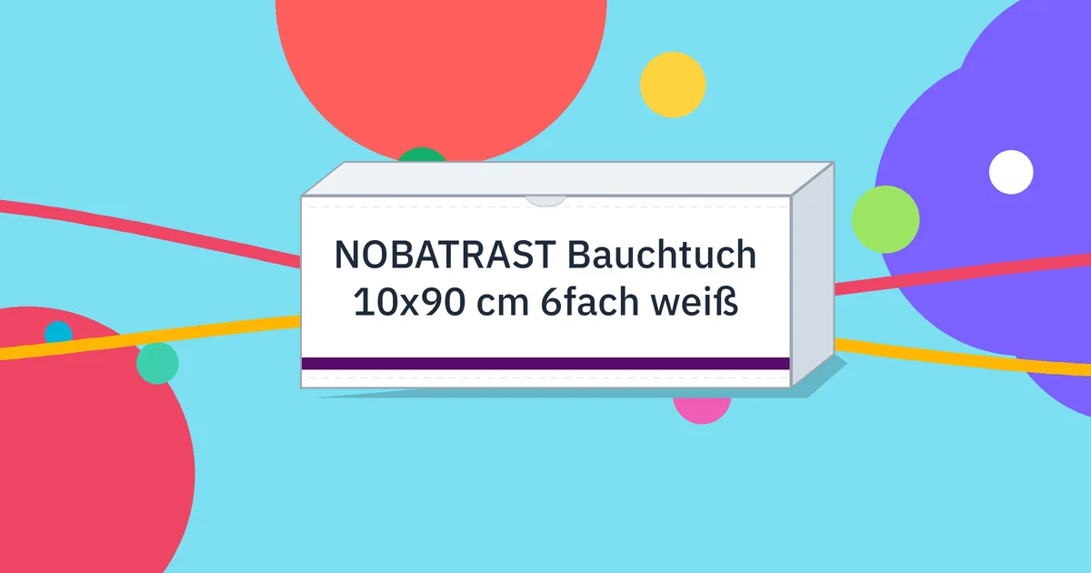 Symbolbild: Packung mit der Aufschrift NOBATRAST Bauchtuch 10x90 cm 6fach weiß (PZN 08405469) – Verfügbarkeit und Bezug in Apotheken in Frankfurt am Main
