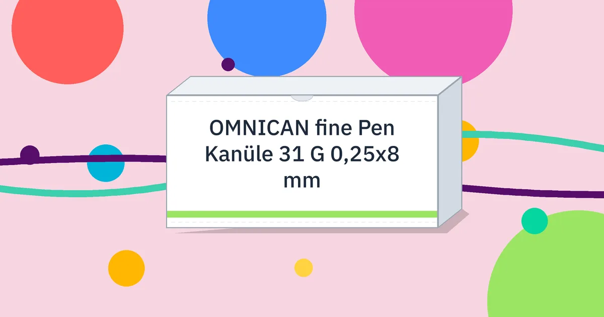 Symbolbild: Packung mit der Aufschrift OMNICAN fine Pen Kanüle 31 G 0,25x8 mm (PZN 10053954) – Verfügbarkeit und Bezug in Apotheken in Frankfurt am Main