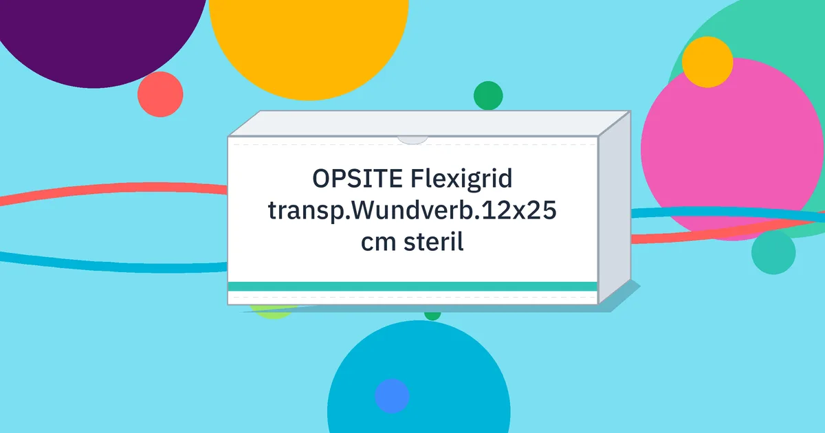 Symbolbild: Packung mit der Aufschrift OPSITE Flexigrid transp.Wundverb.12x25 cm steril (PZN 09204632) – Verfügbarkeit und Bezug in Apotheken in Frankfurt am Main