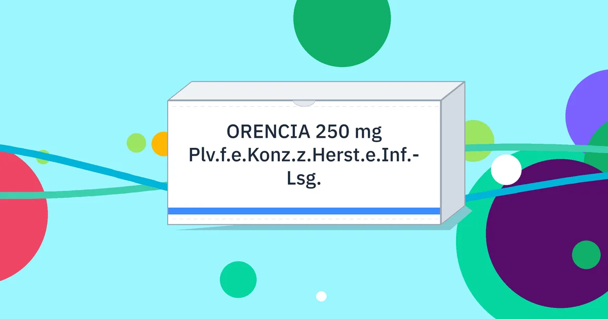 Symbolbild: Packung mit der Aufschrift ORENCIA 250 mg Plv.f.e.Konz.z.Herst.e.Inf.-Lsg. (PZN 06975151) – Verfügbarkeit und Bezug in Apotheken in Frankfurt am Main