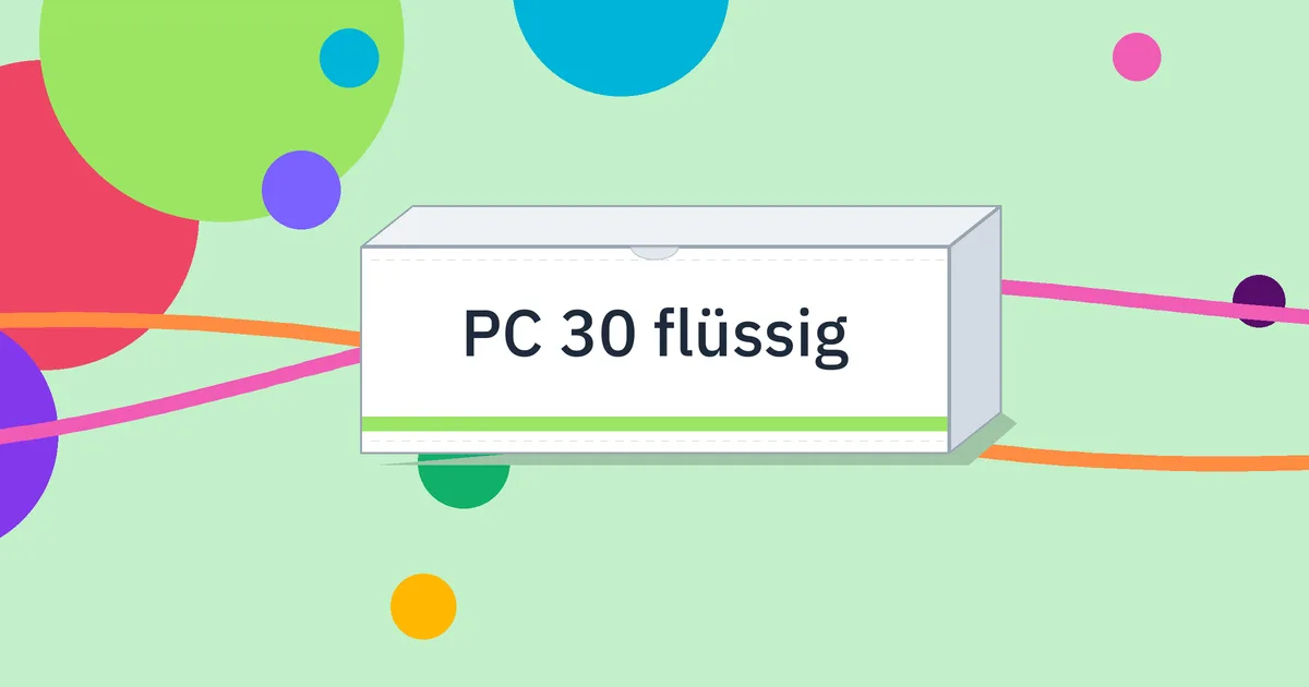 Symbolbild: Packung mit der Aufschrift PC 30 flüssig (PZN 15579520) – Verfügbarkeit und Bezug in Apotheken in Frankfurt am Main
